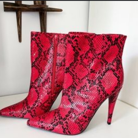 Shoes | Shoe Dazzle Clarise Stiletto Bootie Snakeskin In Redblack ...